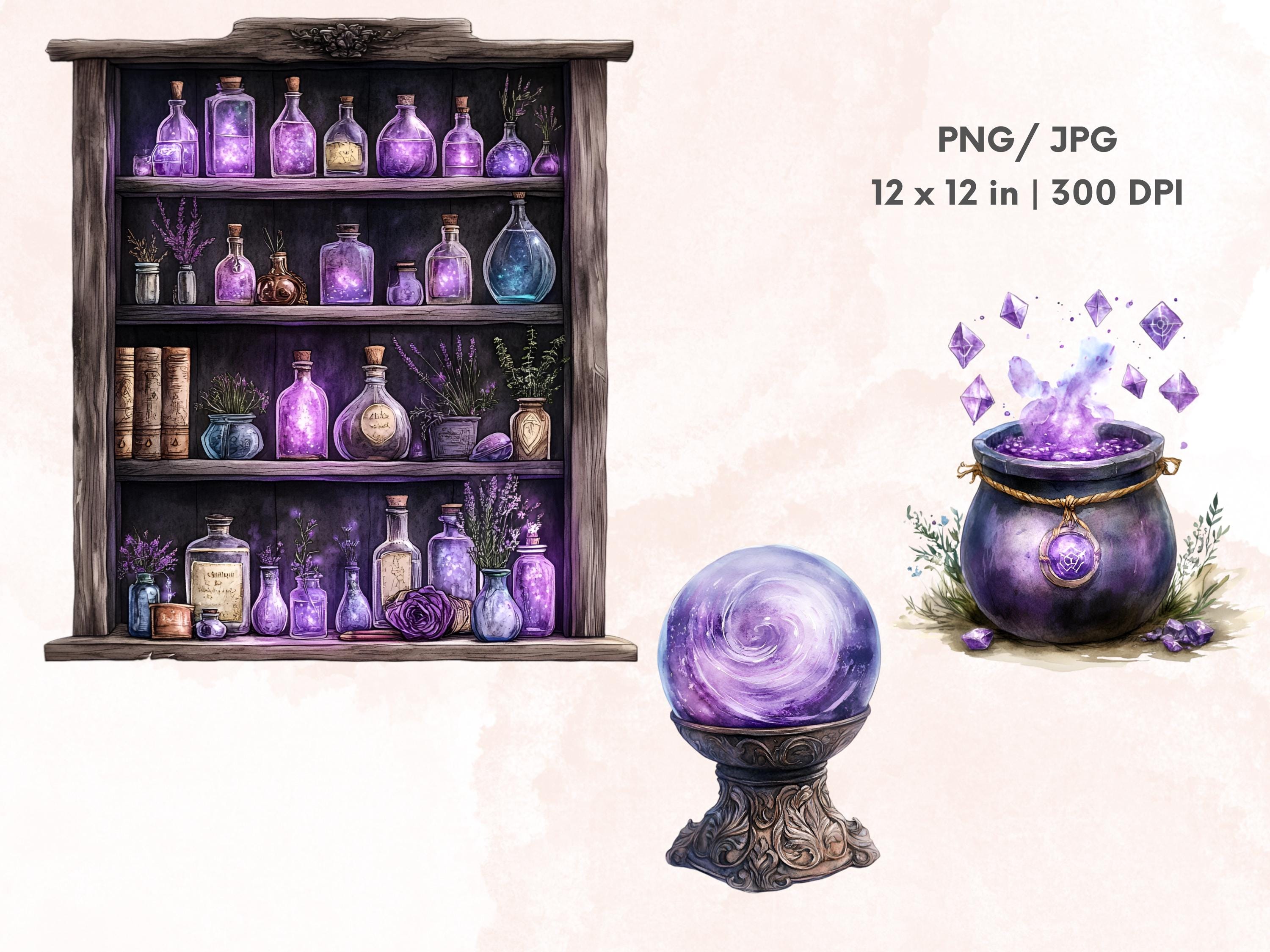 Watercolor Magical Clipart, Witch Clipart, Magic Witch Png Bundle ...