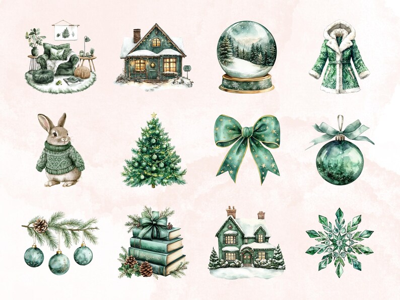 Winter Clipart Bundle, Cozy Christmas Clipart, Winter Clipart, Green ...