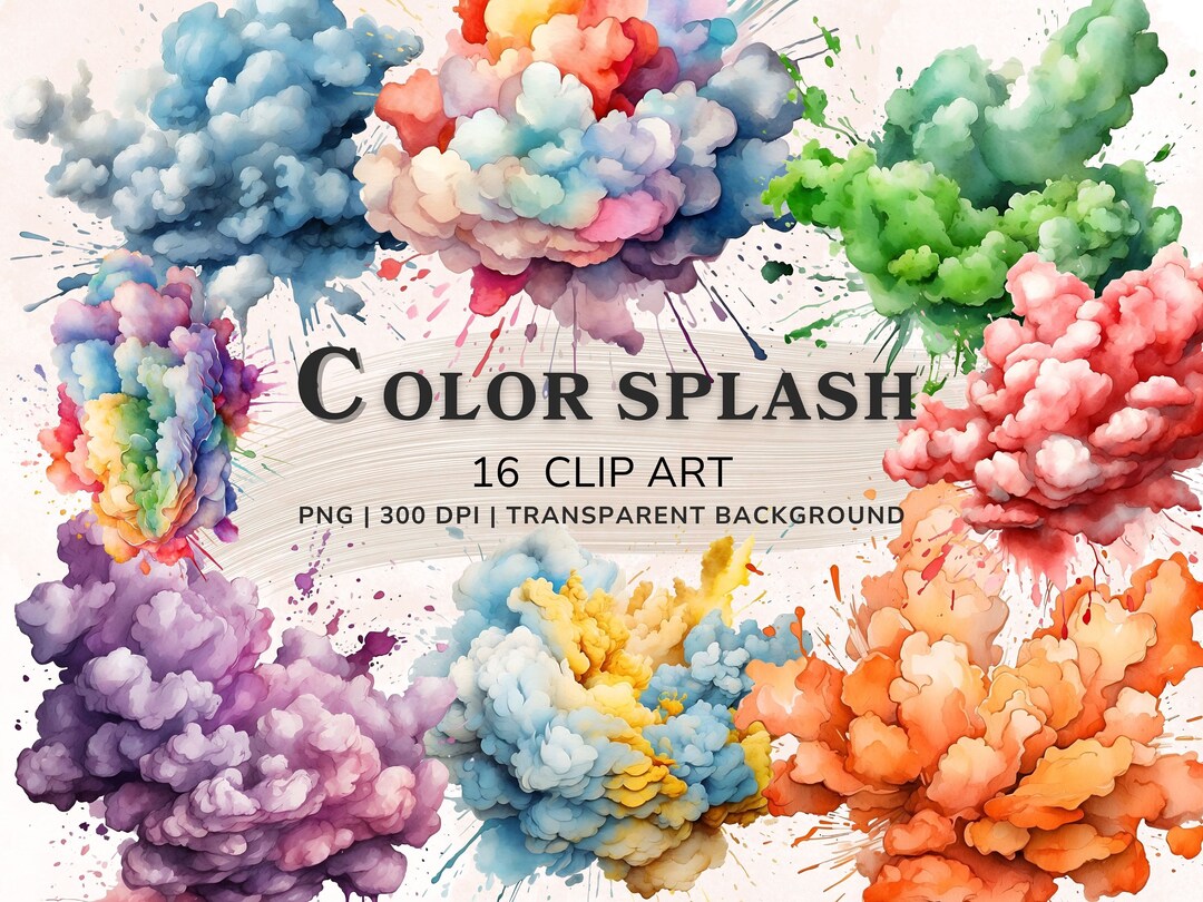 Color Splash Clipart, Watercolor Clipart Bundle, 16 PNG Paint Splatter ...