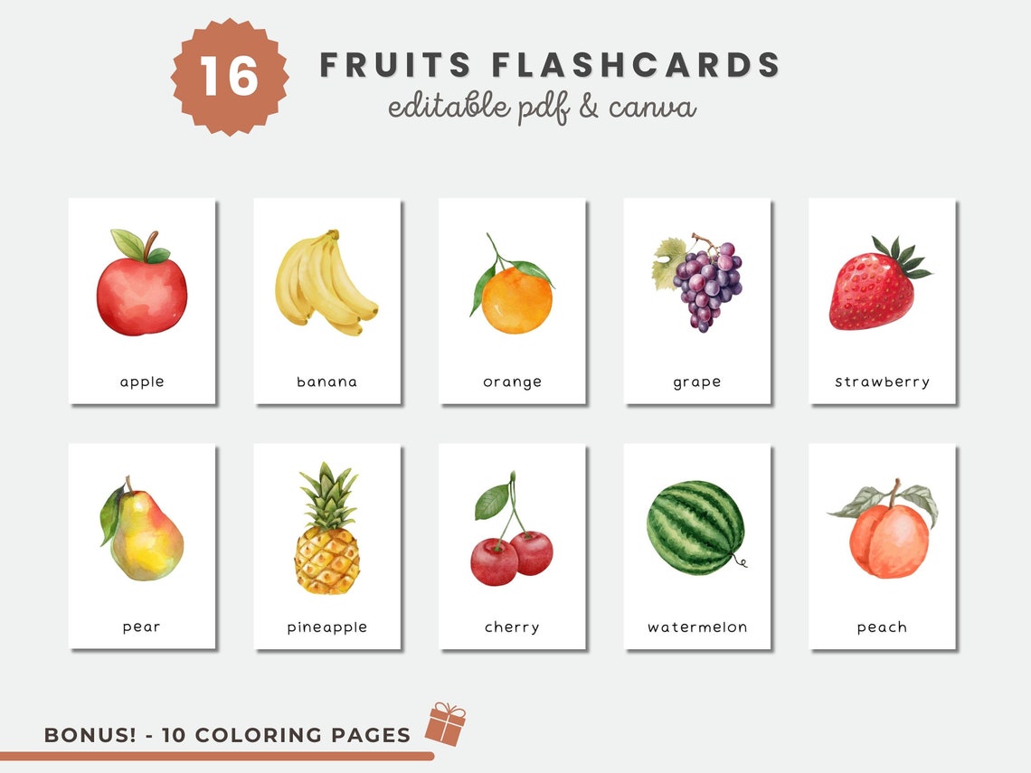 Fruits Flashcards, Printable Flashcards for Kids, Montessori Cards ...
