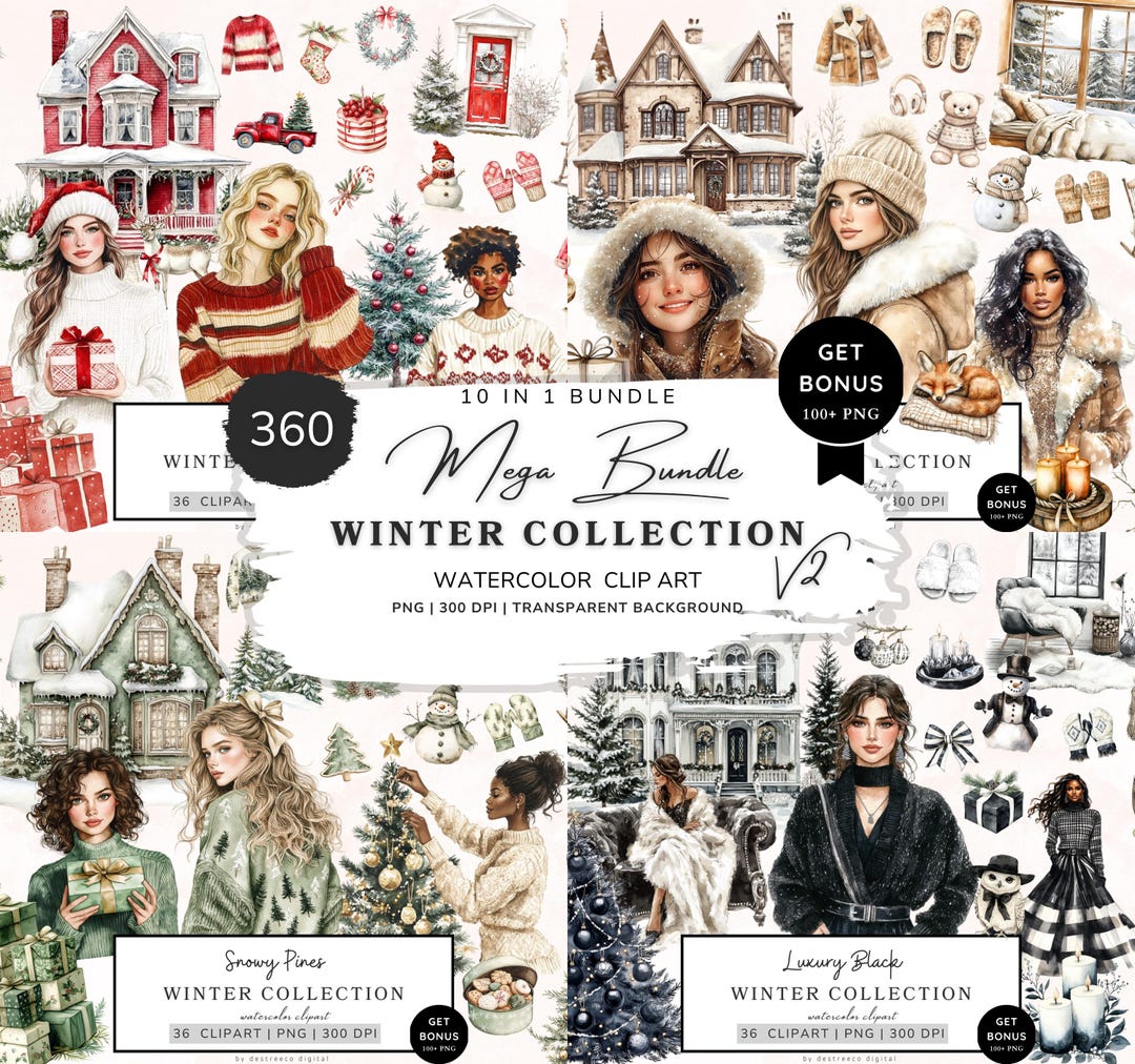 Winter Clipart Megabundle, Cozy Winter Png, Christmas Graphics, Snowy ...