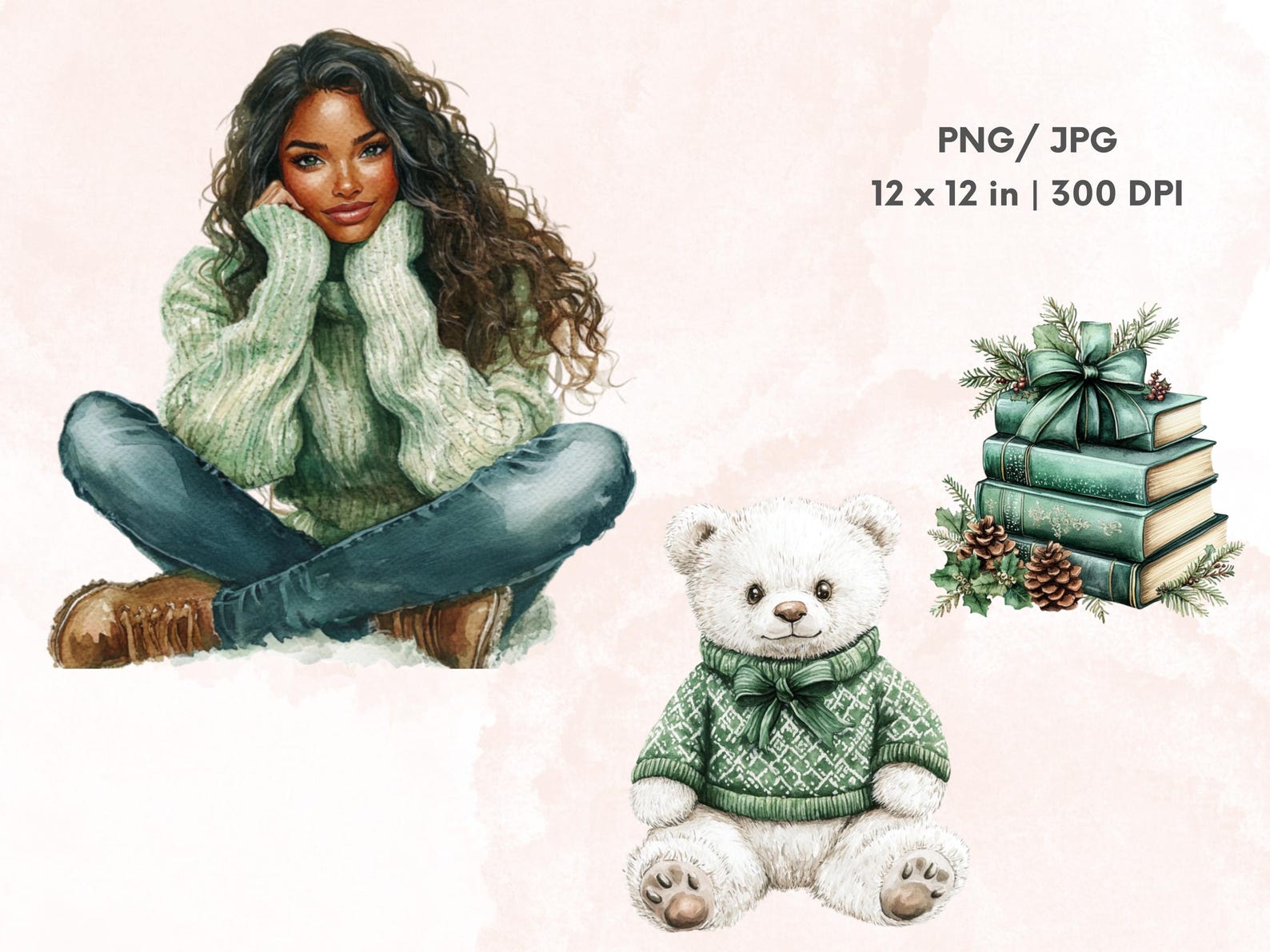 Winter Clipart Bundle, Cozy Christmas Clipart, Winter Clipart, Green ...