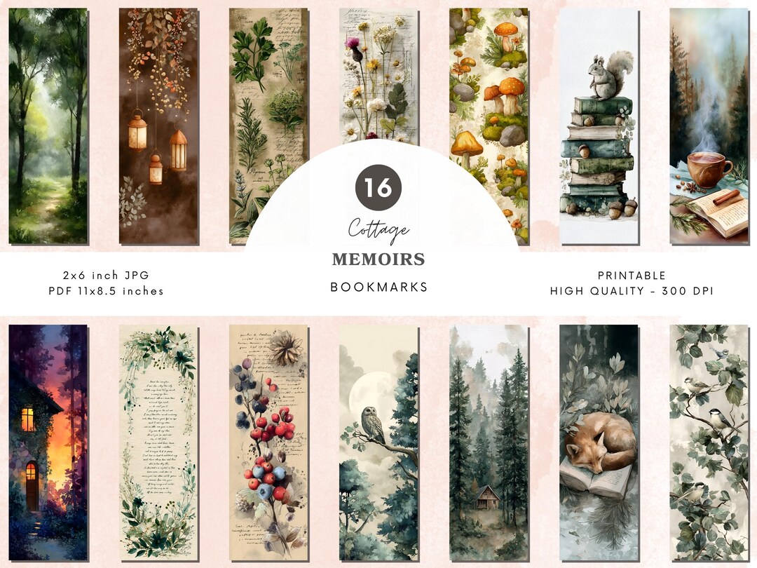 Cottage Memoirs Bookmarks, Watercolor Bookmark Design, Cottagecore ...