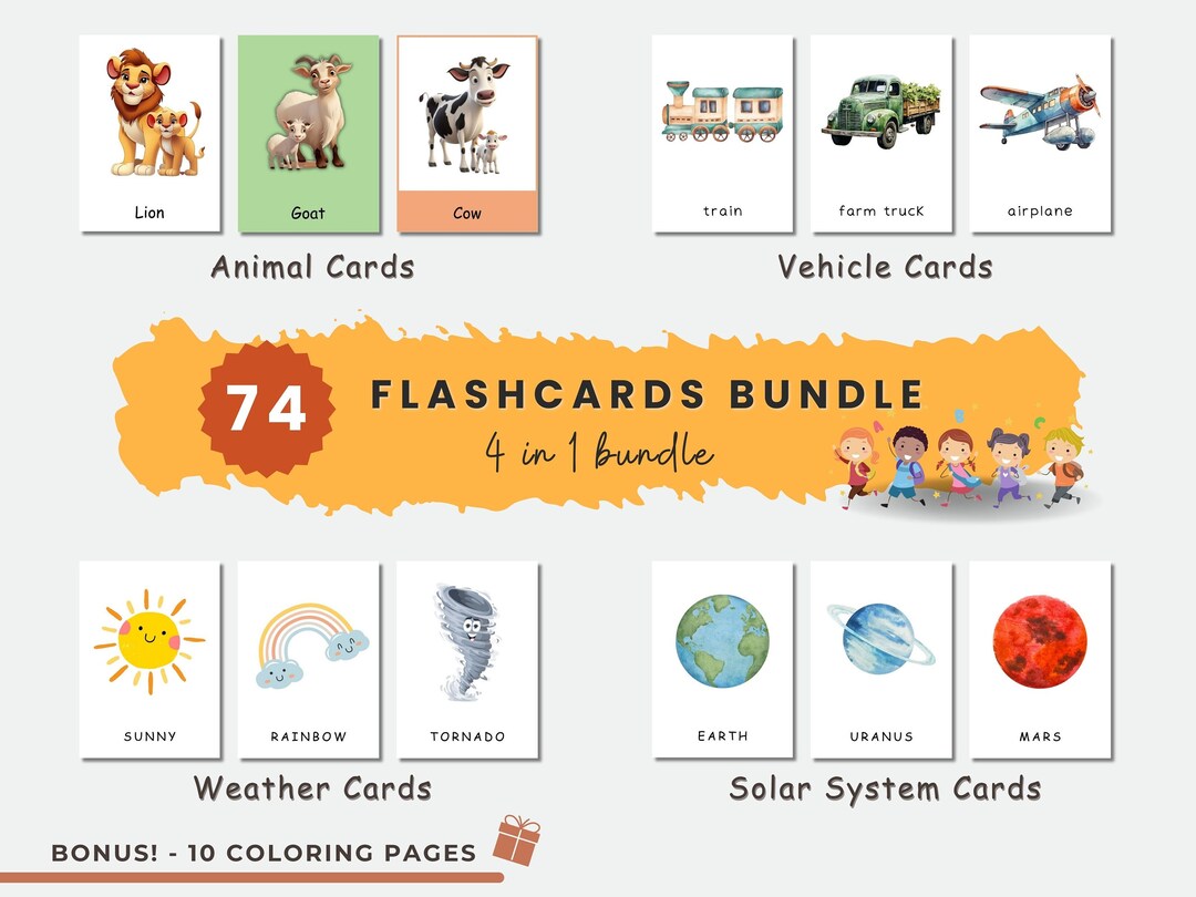 Printable Cards Bundle, Montessori Animal Flashcards, Toddler Vehicle ...