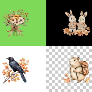 Autumn Animal Clipart, Fall Clipart, Cozy Fall Graphics, Cute Animals ...