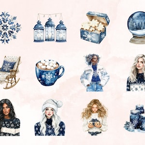 Winter Clipart Bundle, Cozy Winter Clipart, Snowflakes Png, Bluey ...