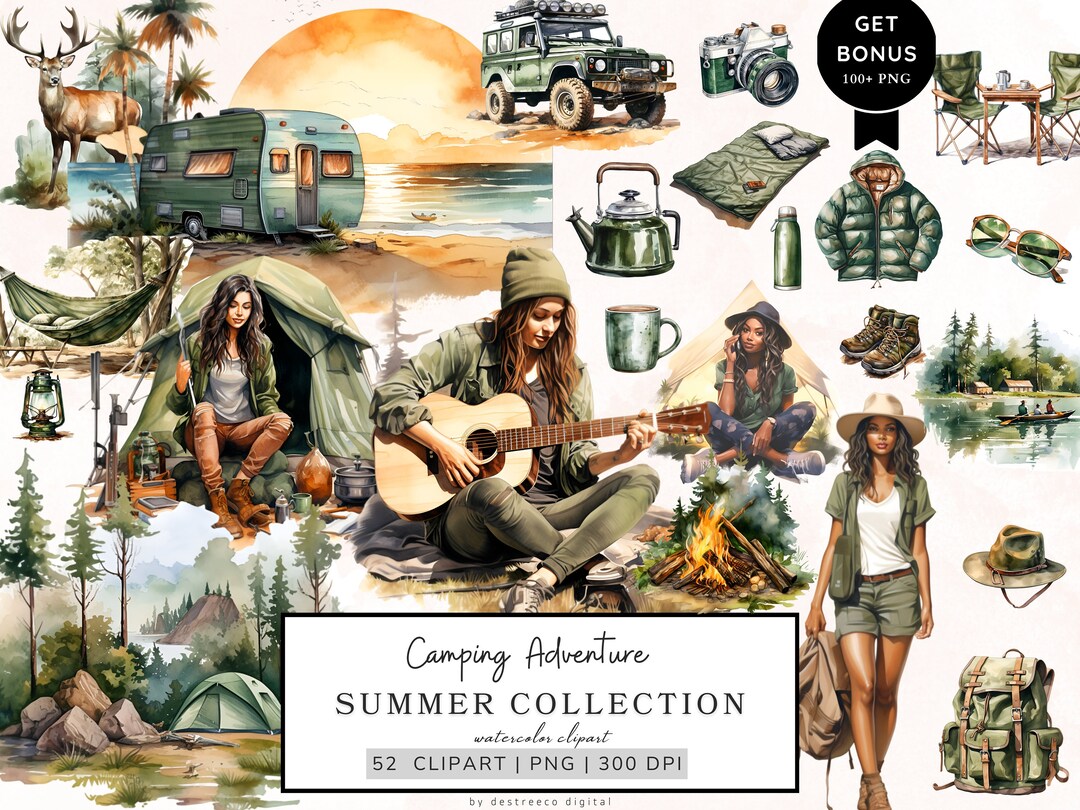 Watercolor Summer Clipart, Camping Clipart, Camp Tent Png, Campfire ...