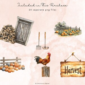 Watercolor Farmhouse Autumn Clipart, Cozy Fall Clipart, Autumn Harvest ...