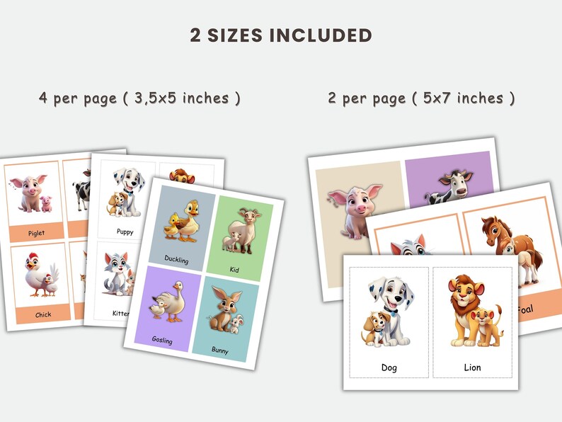 Animals & Baby Animals Printable Flashcards Montessori Cards Pre-school ...