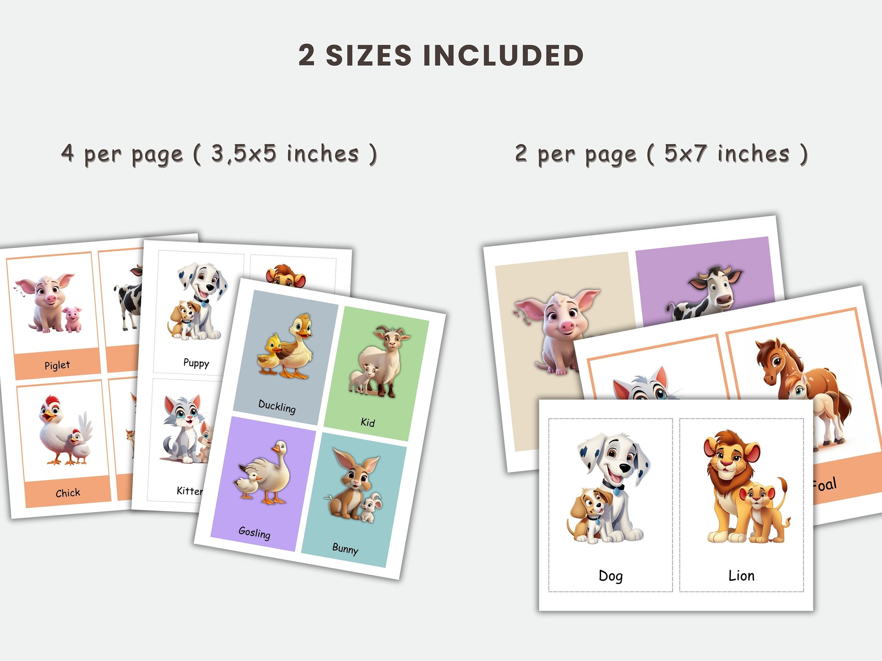 Animals & Baby Animals Printable Flashcards Montessori Cards Pre-school ...