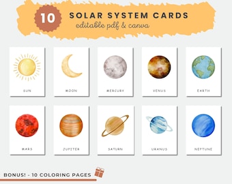 Solar System Flashcards Montessori Cards Printable Solar System Cards ...