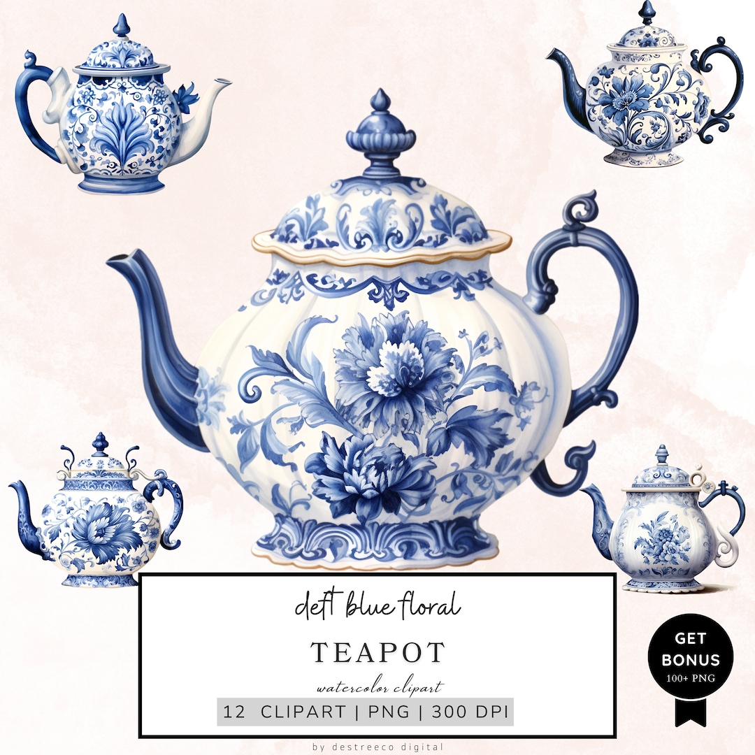 Delft Blue Teapot Clipart, Vintage Teapot Png, Tea Party Clipart ...
