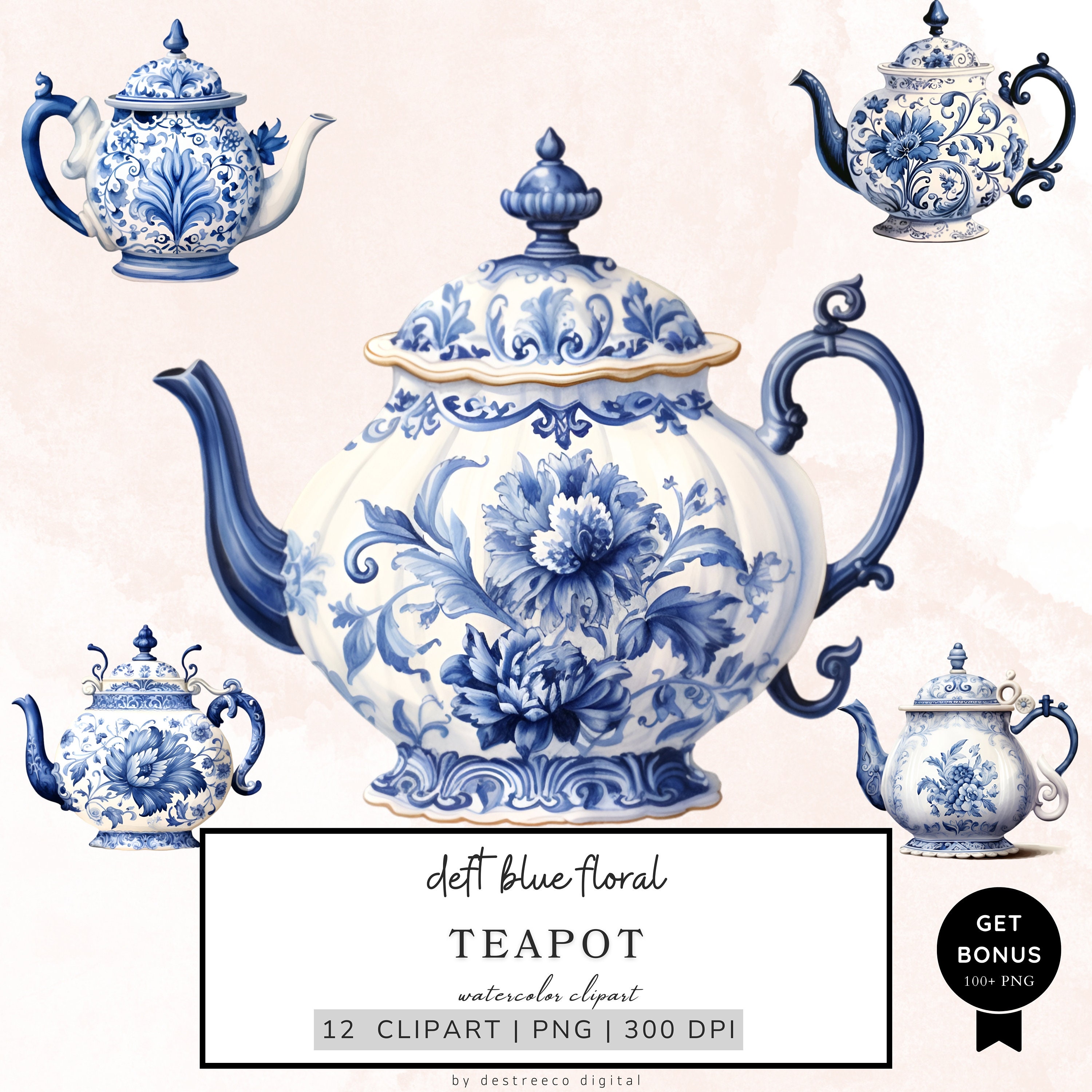 Delft Blue Teapot Clipart, Vintage Teapot Png, Tea Party Clipart ...