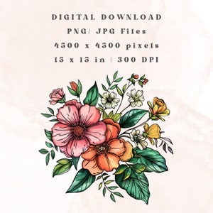 Colorful Flowers Bouquet Clipart, Spring Flowers Clipart, Rainbow ...