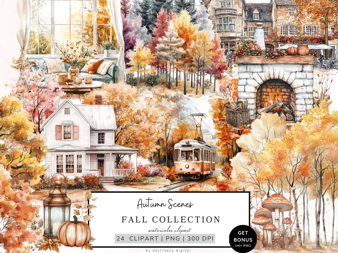 Autumn Landscape Clipart, Fall Clipart, Autumn Scenes Png, Cozy Autumn ...