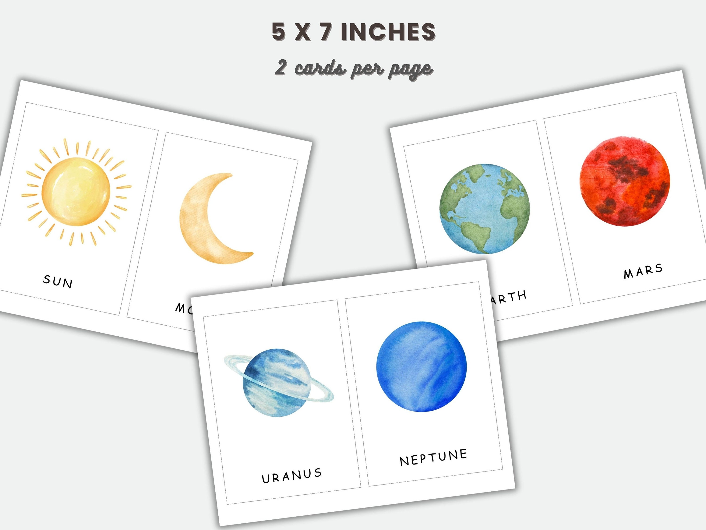Solar System Printable Flashcards Montessori Cards Planets Nursery ...