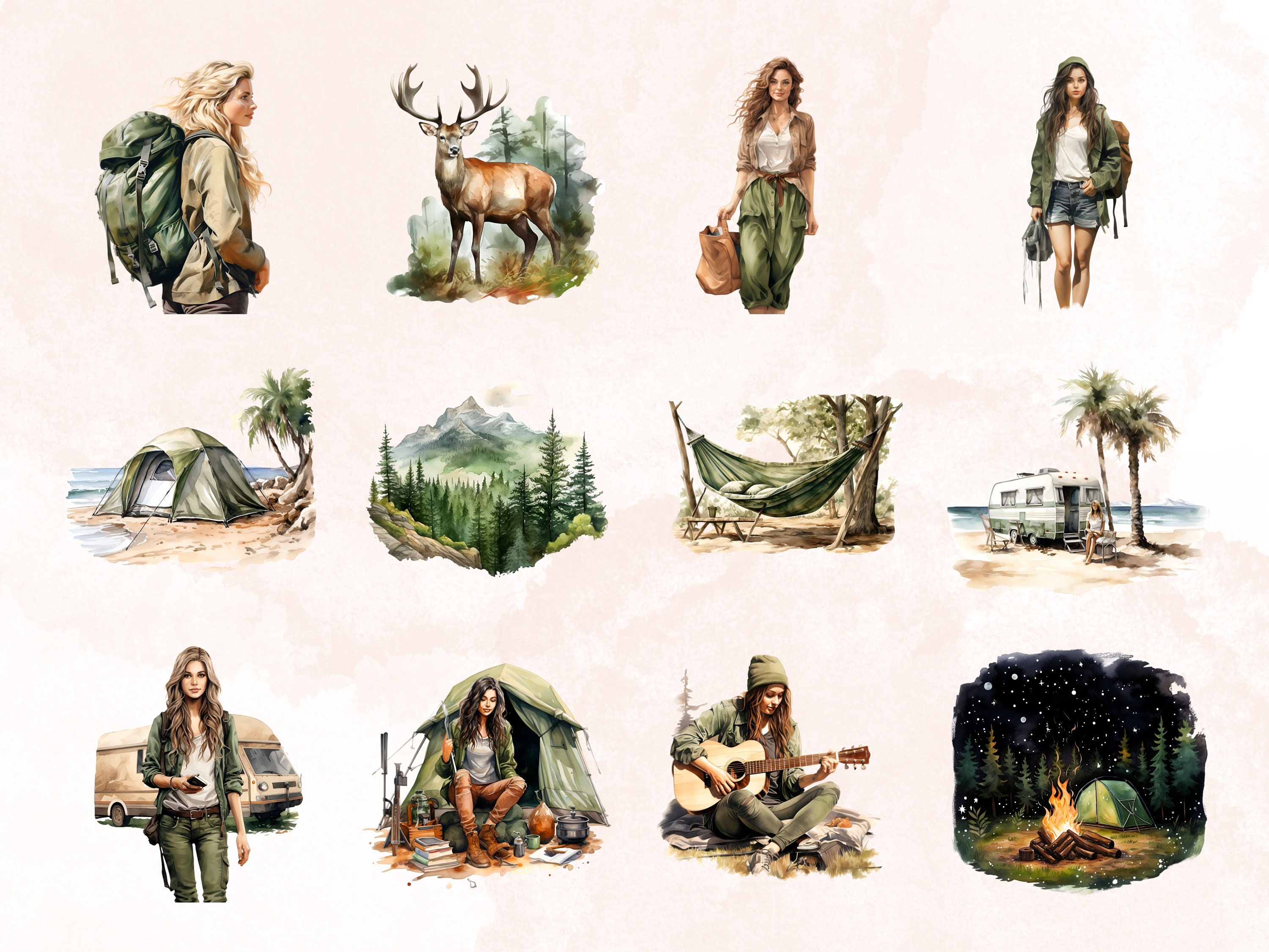 Watercolor Summer Clipart, Camping Clipart, Camp Tent Png, Campfire ...
