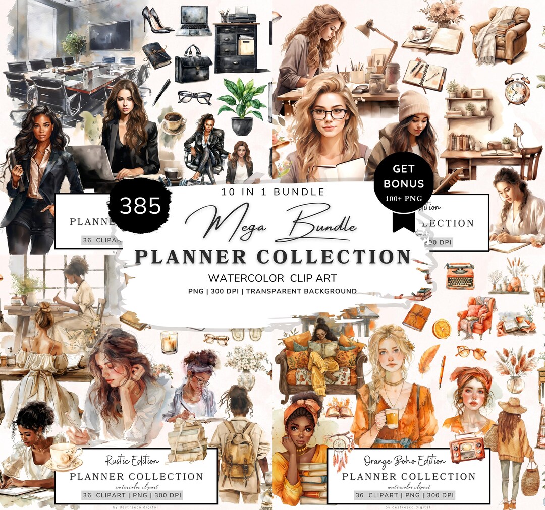 Planner Girl Clipart Mega Bundle, Planning Clipart, Journal Aesthetic ...