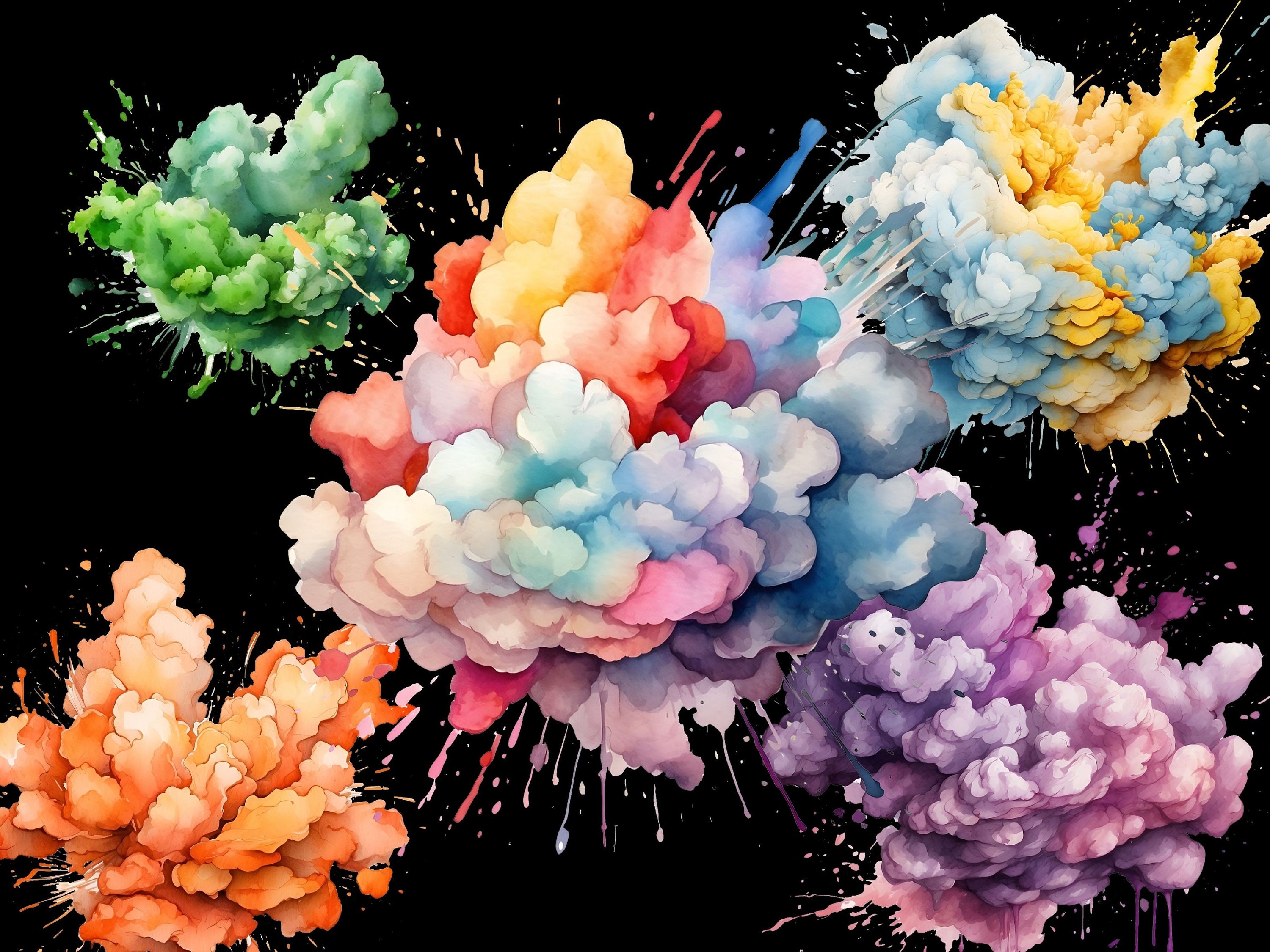 Color Splash Clipart, Watercolor Clipart Bundle, 16 PNG Paint Splatter ...