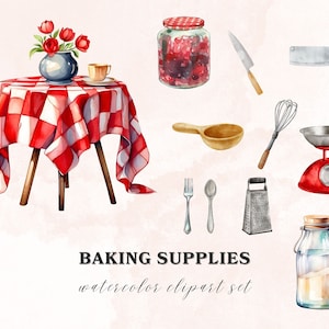 Watercolor Baking Supplies Clipart Bundle, Baker Girl Cooking Png ...