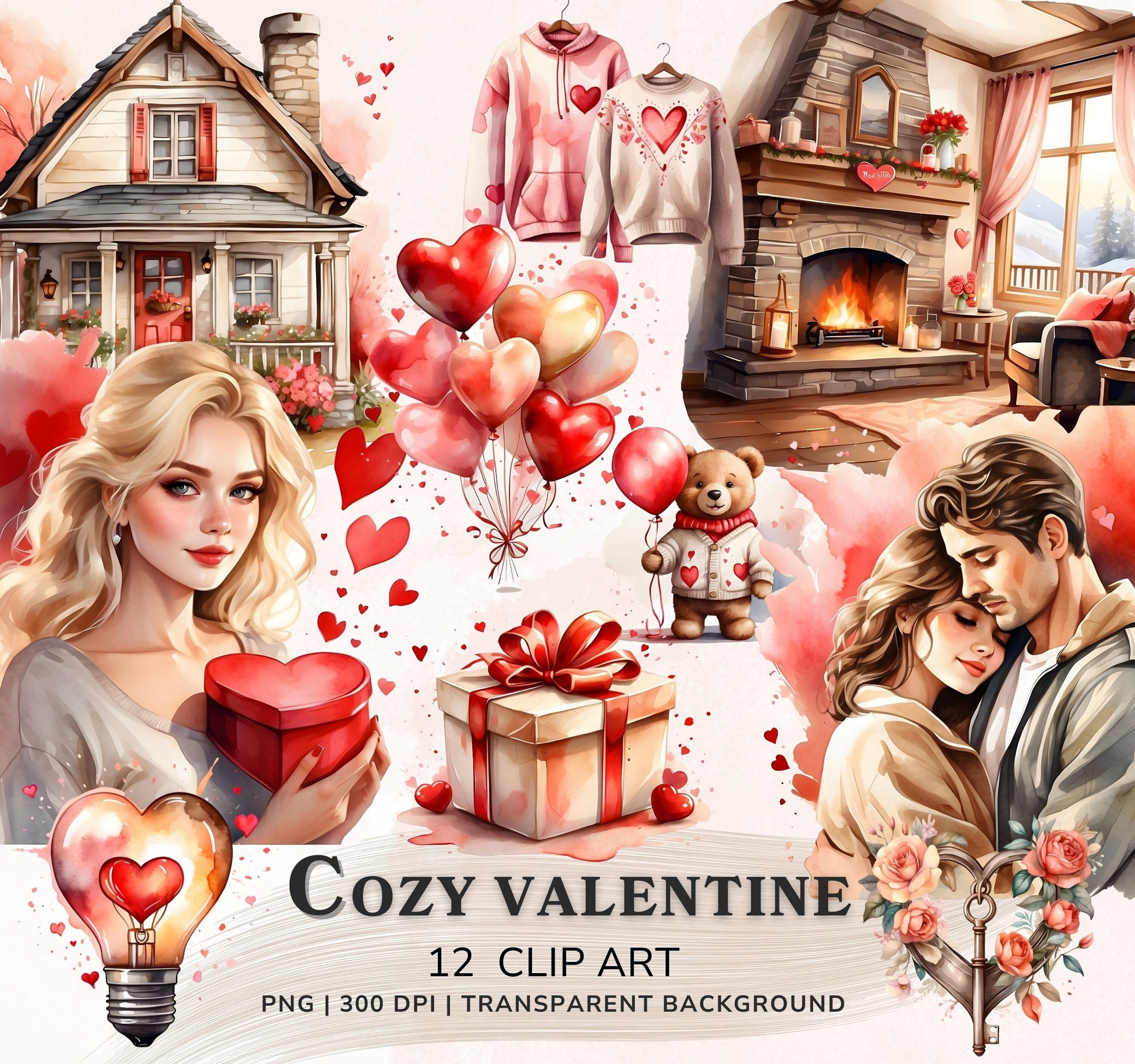 Valentines Clipart Mega Bundle, Watercolor Valentines Day Png ...