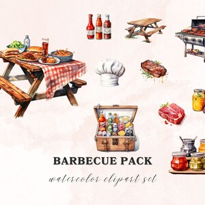 Watercolor Barbecue Clipart Bundle, BBQ Png, Grill Food Clipart, Picnic ...