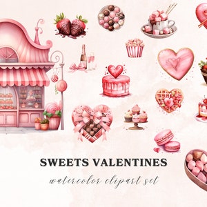 Sweets Valentines Clipart Bundle, Watercolor Valentines Day Png ...