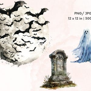 Watercolor Halloween Clipart, Spooky Night Png Bundle, Cute Fall ...