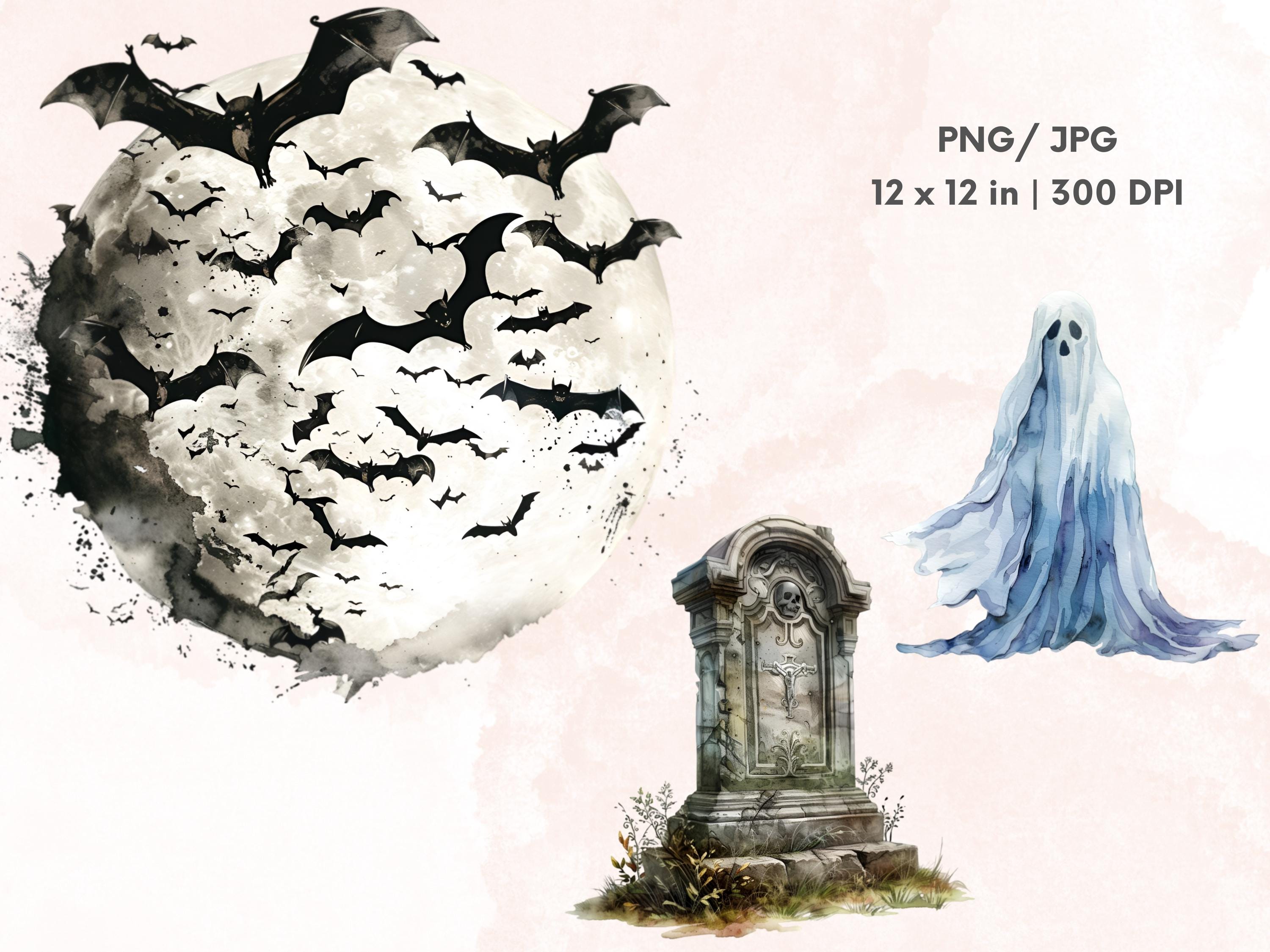 Watercolor Halloween Clipart, Spooky Night Png Bundle, Cute Fall ...