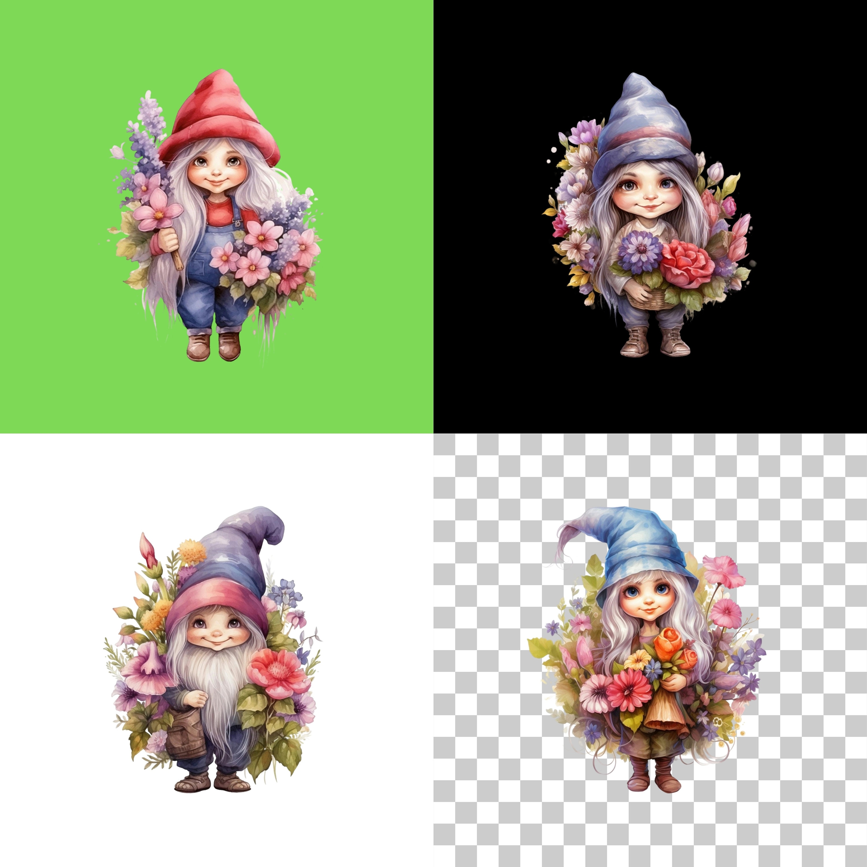 Gnome Clipart, Cute Girl Gnome Bundle, Watercolor Gnome Png, Spring ...