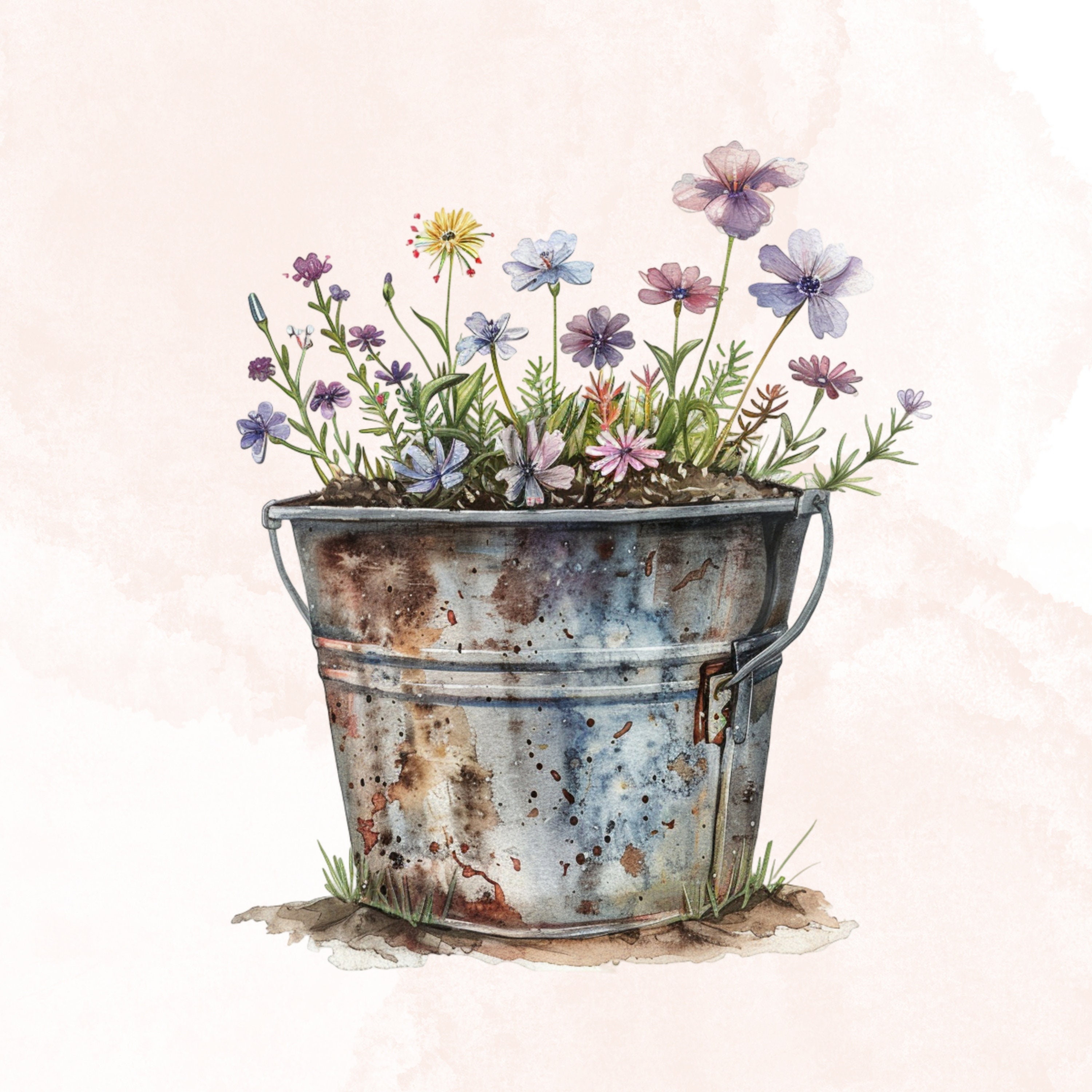 Watercolor Wildflowers Clipart Bundle, Bucket of Wildflowers Png ...