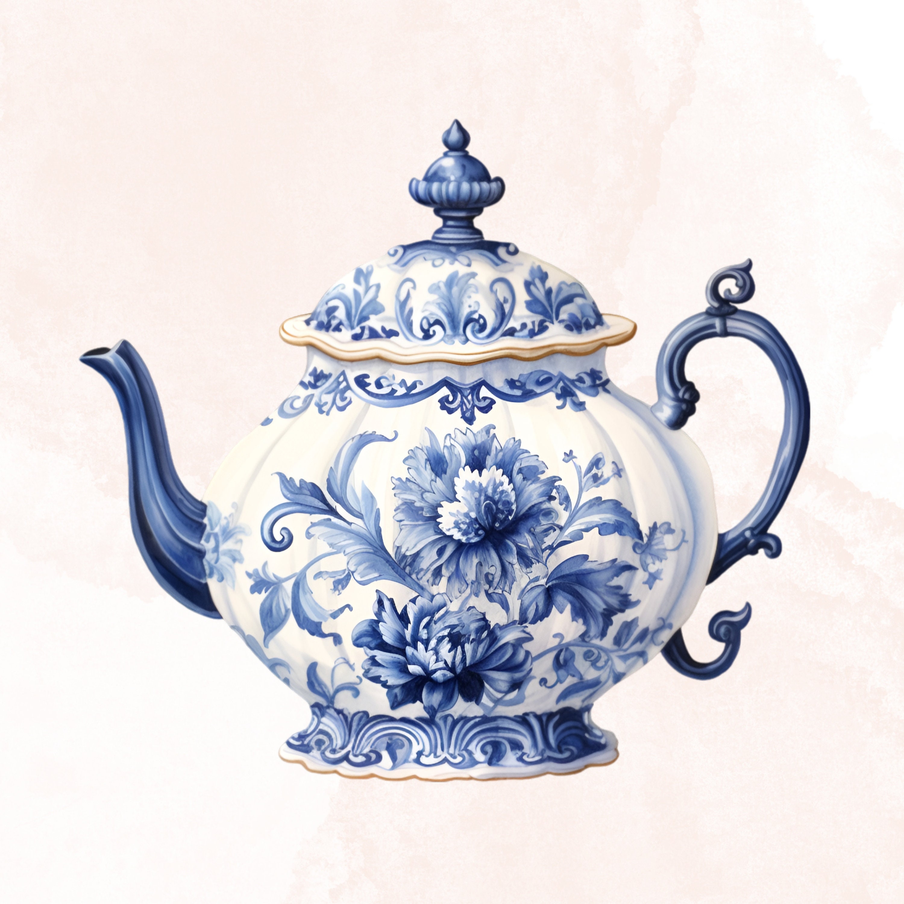 Delft Blue Teapot Clipart, Vintage Teapot Png, Tea Party Clipart ...