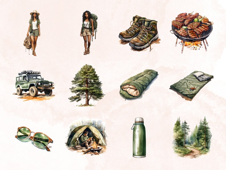 Watercolor Summer Clipart, Camping Clipart, Camp Tent Png, Campfire ...