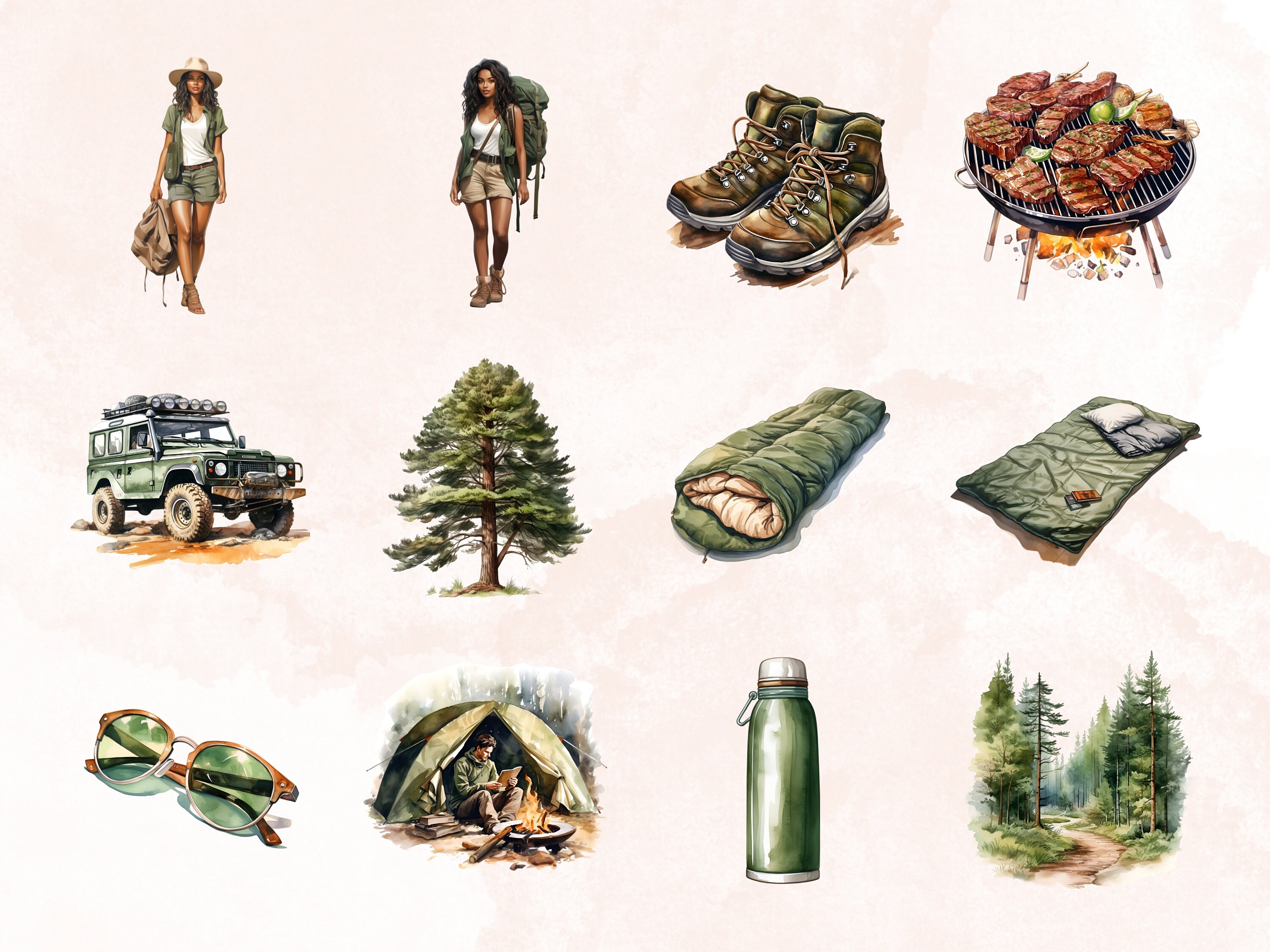 Watercolor Summer Clipart, Camping Clipart, Camp Tent Png, Campfire ...