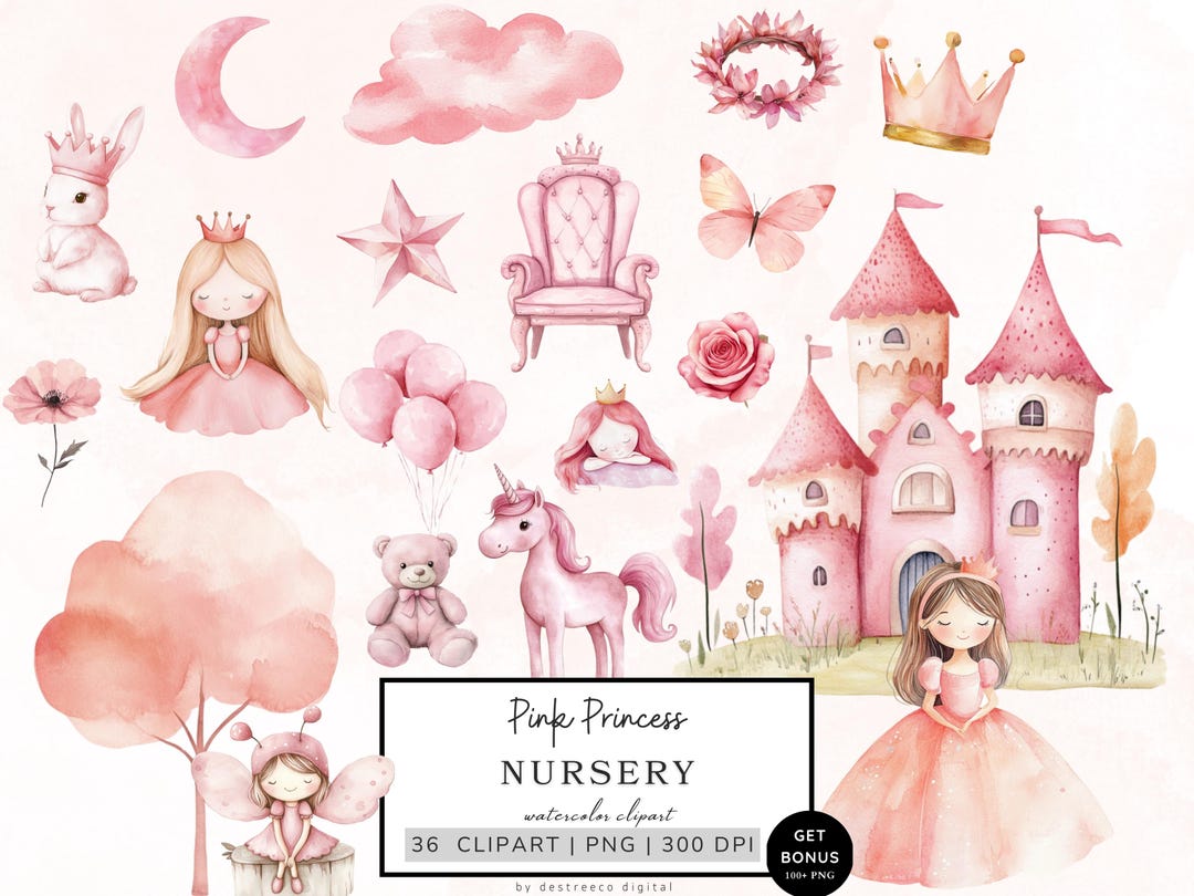 Princess Clipart, Pink Princess Graphics, Nursery Neutral Clipart ...