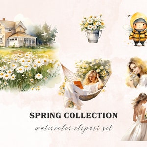 Watercolor Spring Clipart, Daisy Spring Clipart Bundle, Daisy Png ...