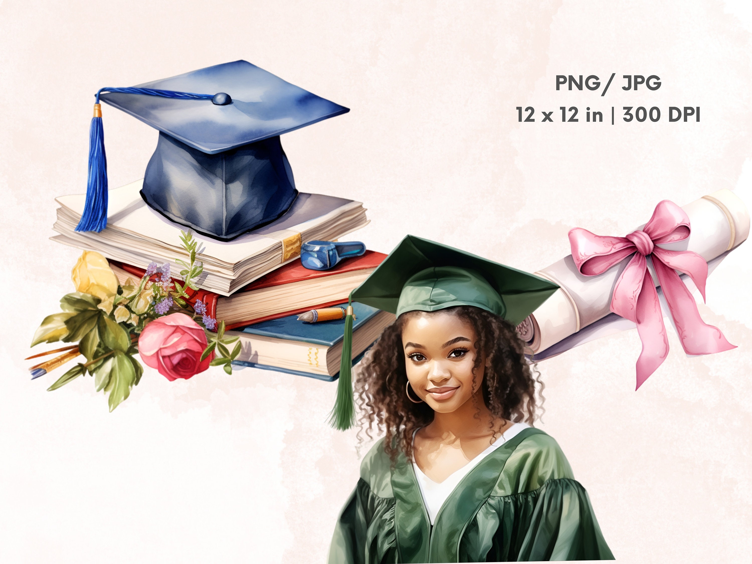 Watercolor Graduation Clipart, .graduation Cap, Graduation Ceremony ...