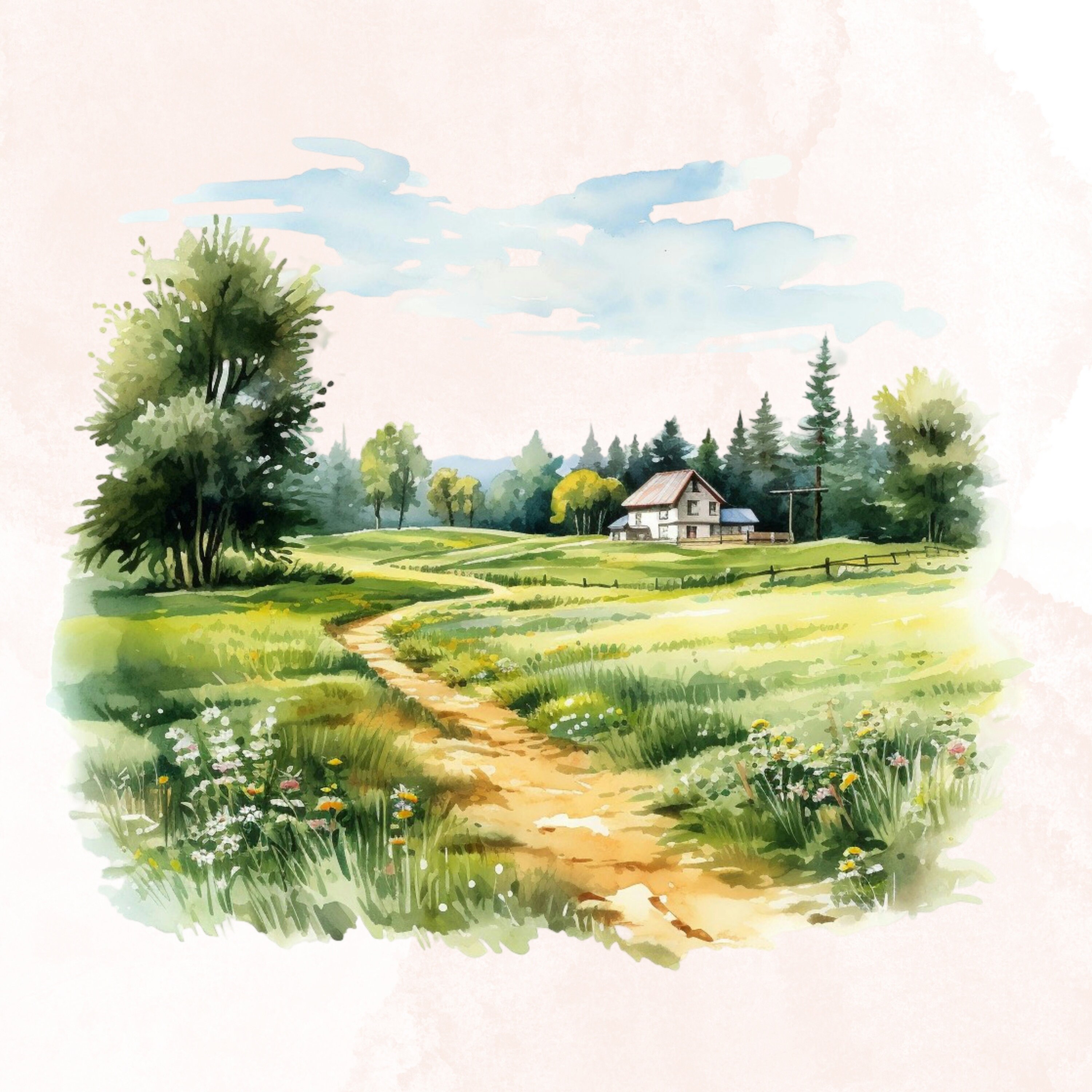 Watercolor Wildflowers Meadow Clipart, Cottagecore Clipart, Spring ...