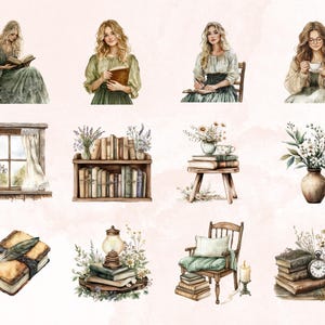 Cottagecore Clipart, Rustic Library Clipart, Cozy Cottage Graphics ...