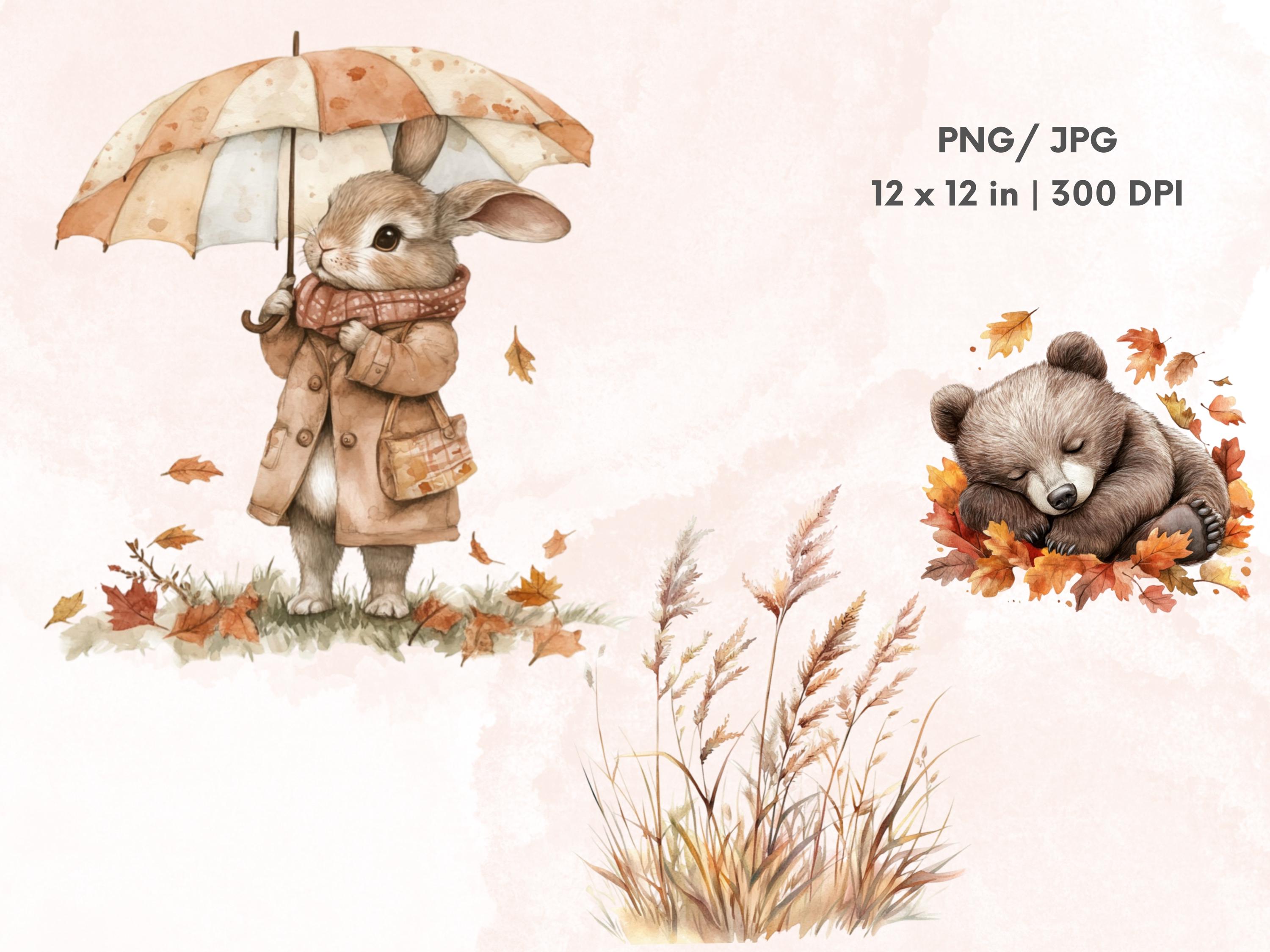 Autumn Animal Clipart, Fall Clipart, Cozy Fall Graphics, Cute Animals ...