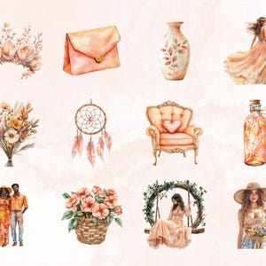 Valentines Clipart Bundle, Romantic Boho Clipart, Watercolor Couple ...