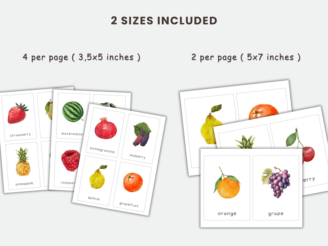 Fruits Flashcards, Printable Flashcards for Kids, Montessori Cards ...