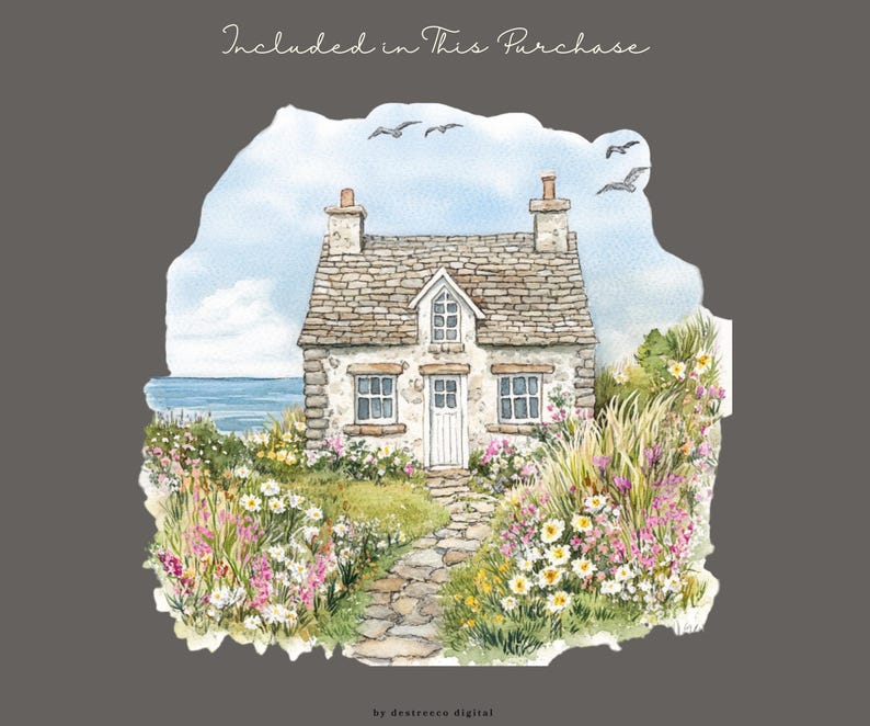 Seaside Cottage Clipart Bundle, Watercolor Beach House Graphics ...