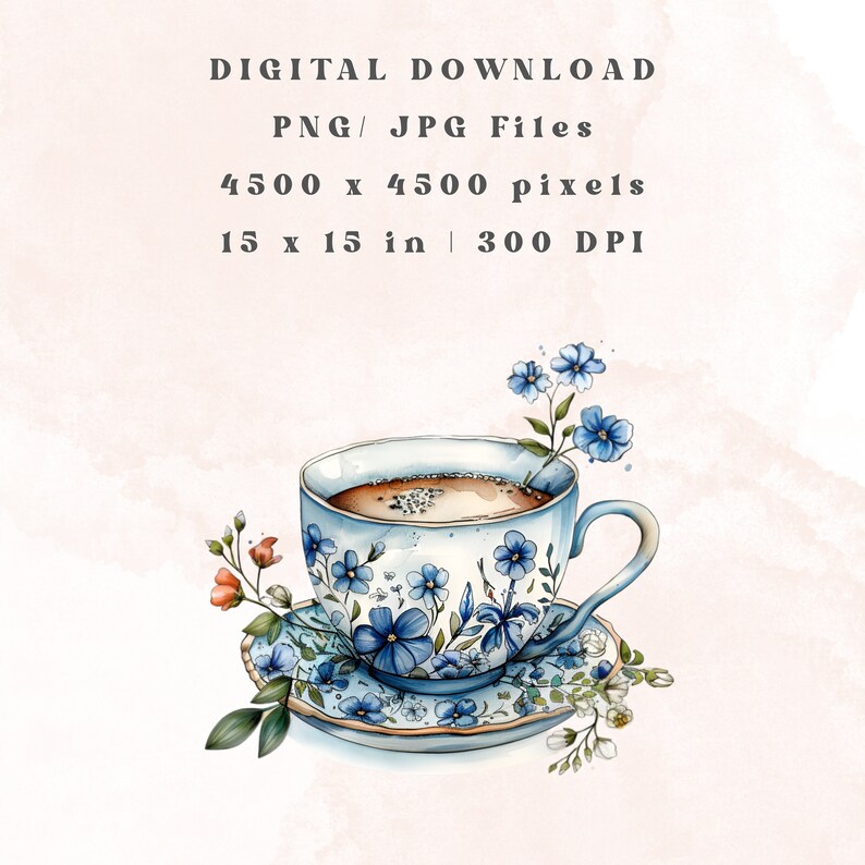 Floral Tea Cup Clipart, Coffee Cup Clipart Bundle, Printable Watercolor ...