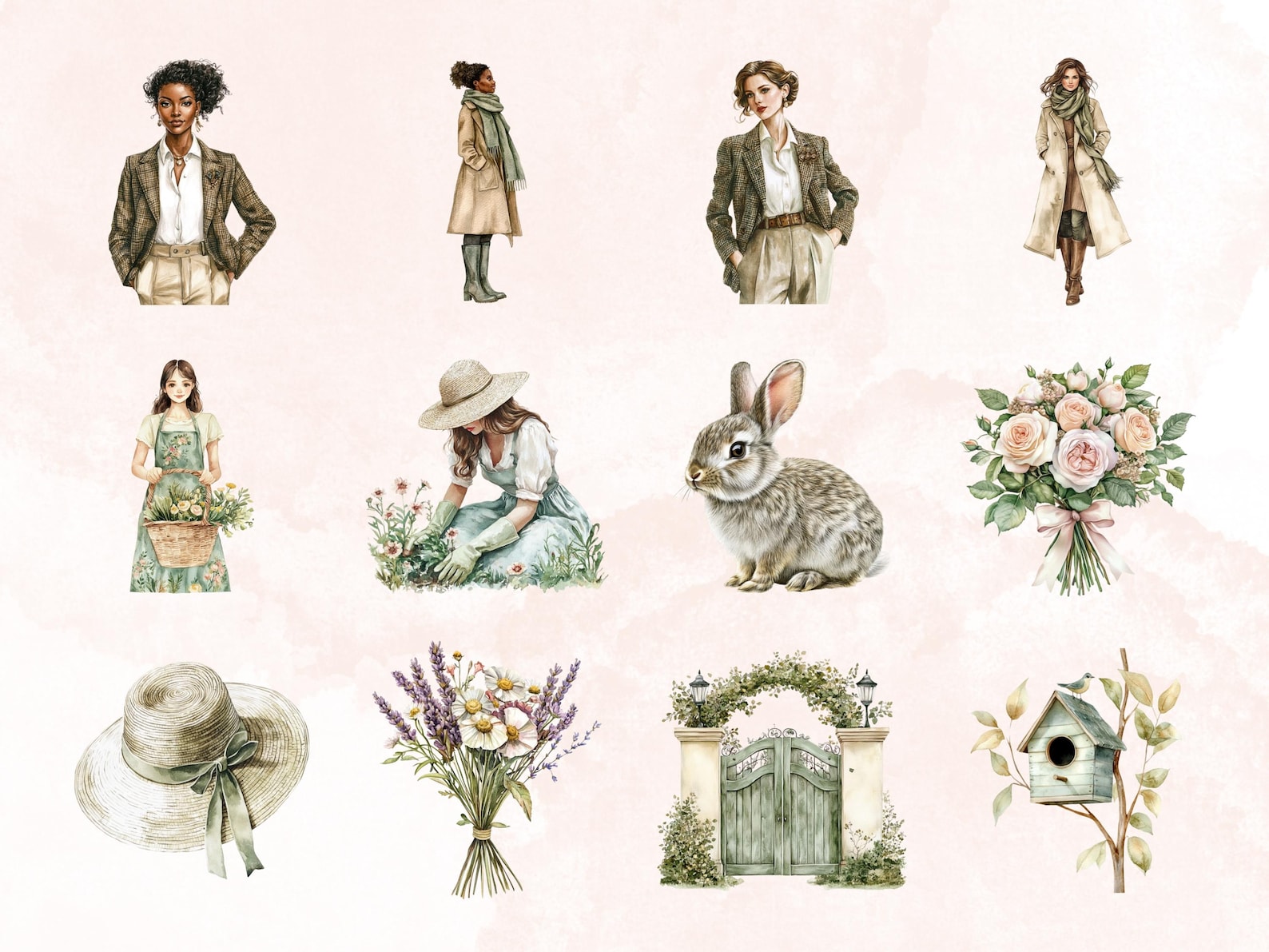 English Countryside Clipart Bundle, Cottagecore Clipart, Vintage ...