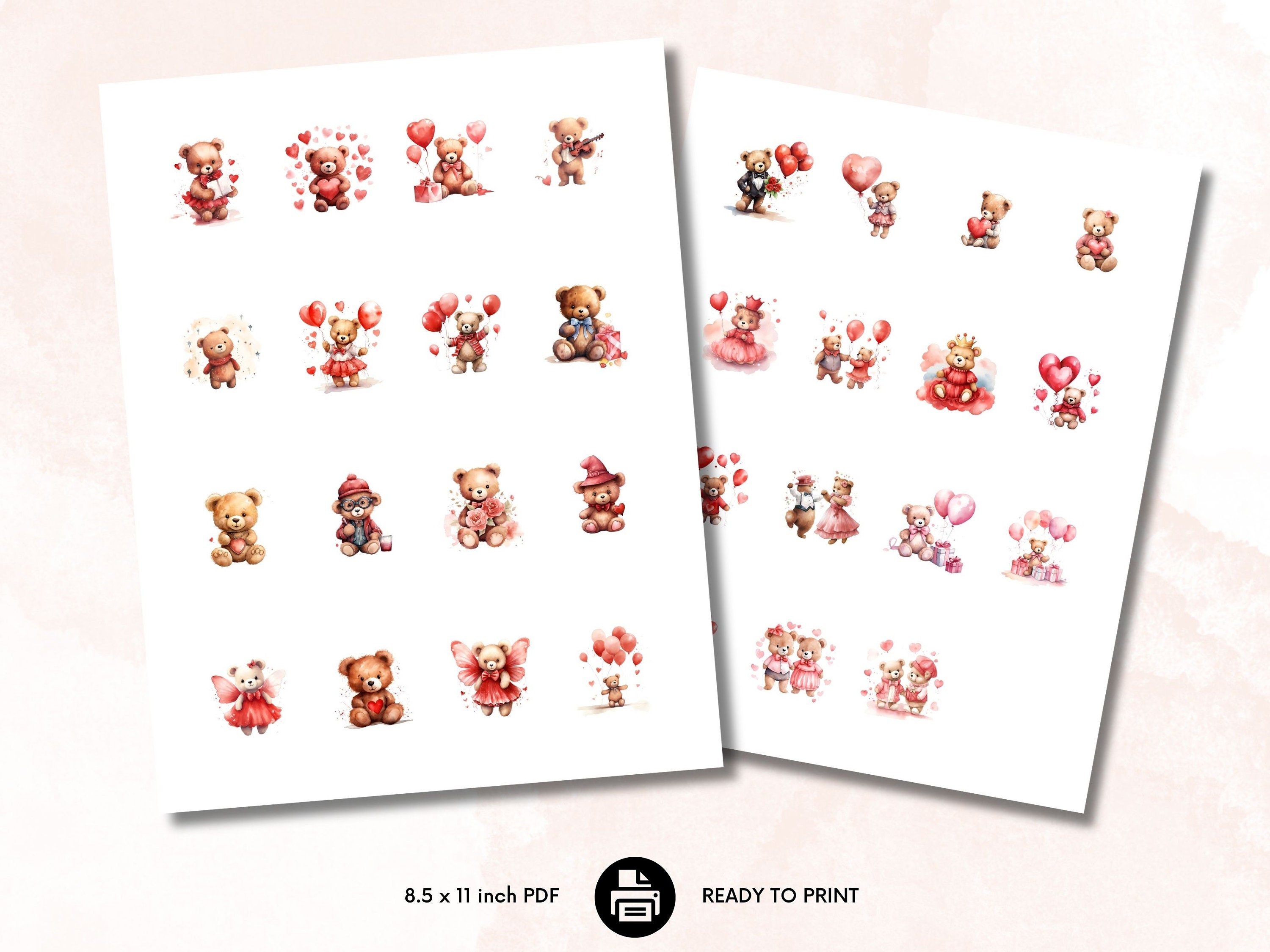 Valentines Teddy Bear Clipart, Watercolor Teddy Valentines Clipart ...
