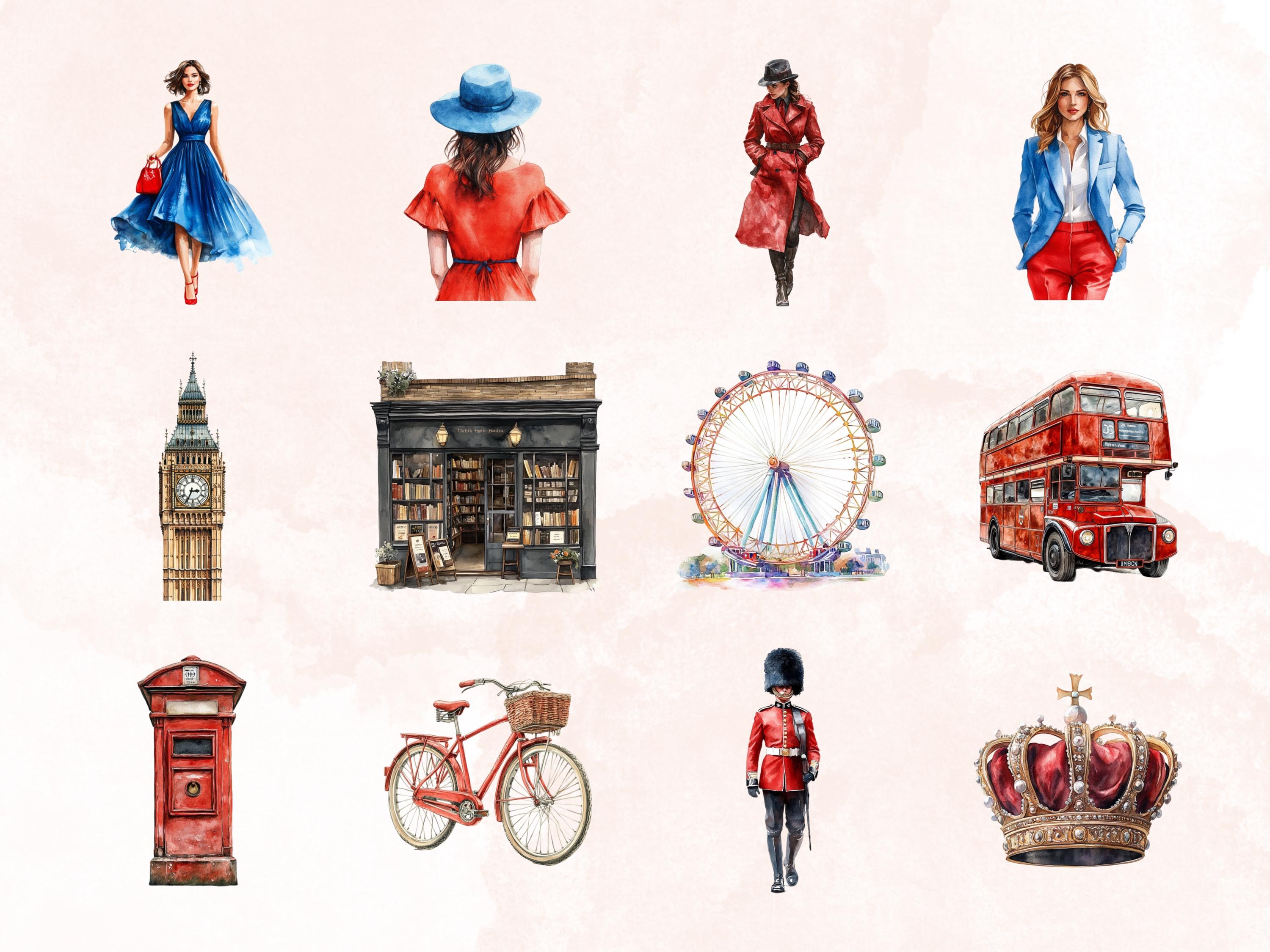London Clipart, Travel Clipart Bundle, Romantic London Clipart, Big Ben ...