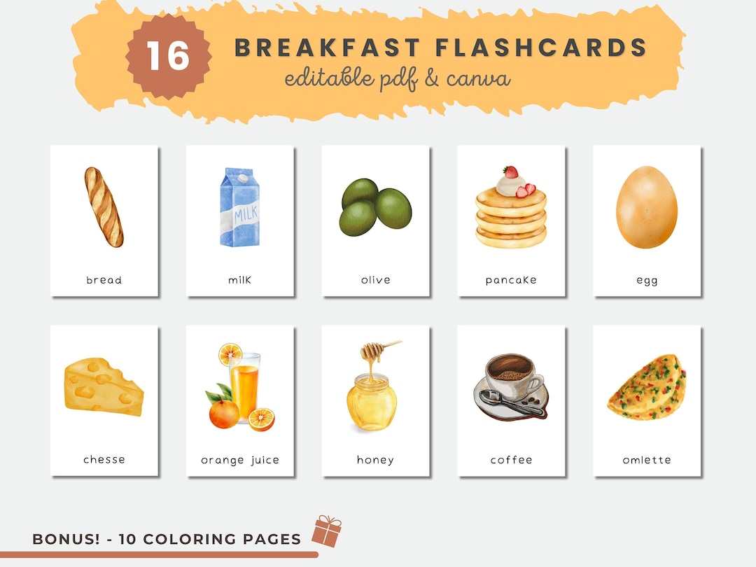 Breakfast Printable Flashcards | Editable Montessori Cards | Toddler ...