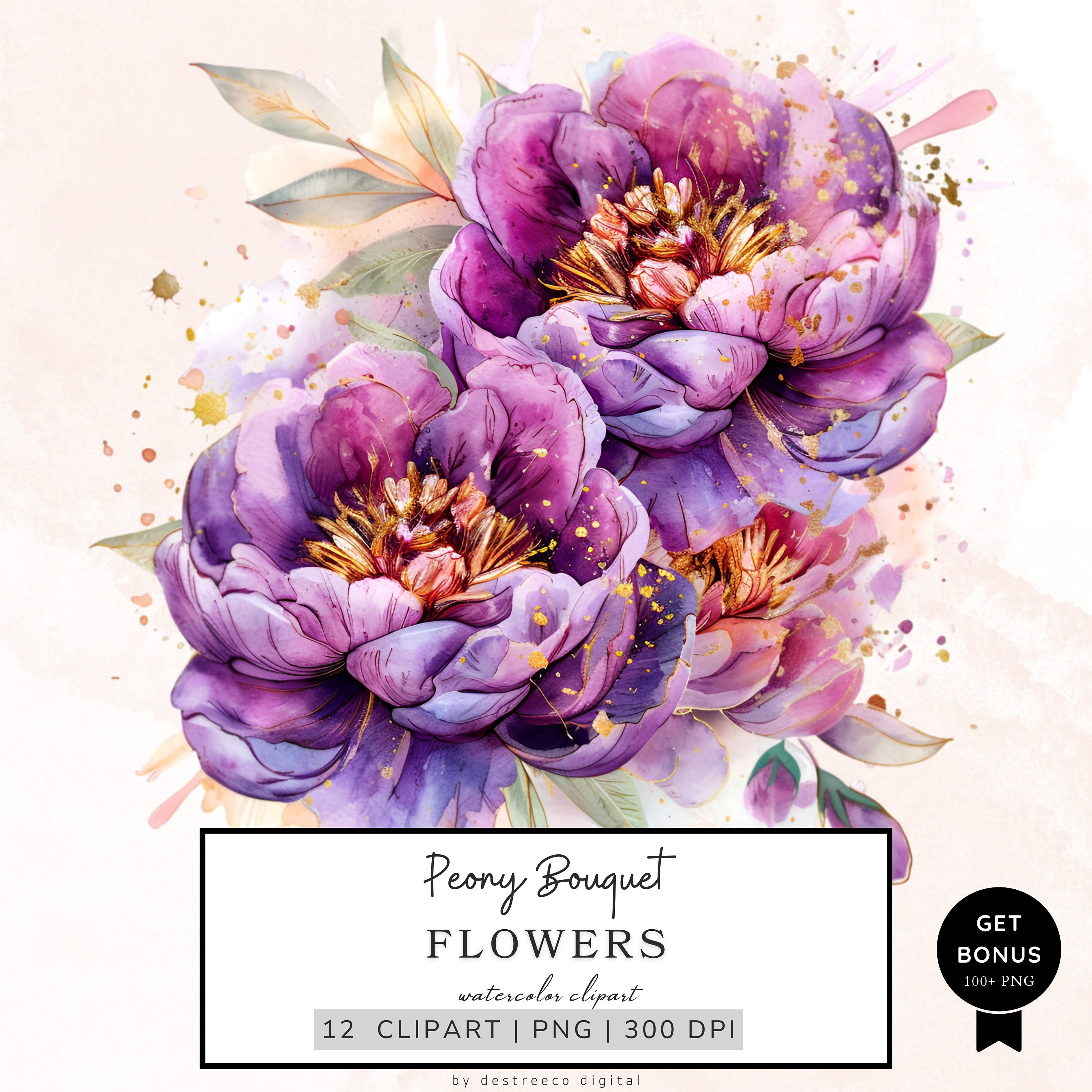 Watercolor Peony Clipart, Floral Clipart, Spring Clipart, Wedding ...