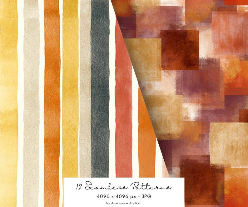 Watercolor Autumn Seamless Patterns, Fall Floral Digital Paper, Library ...